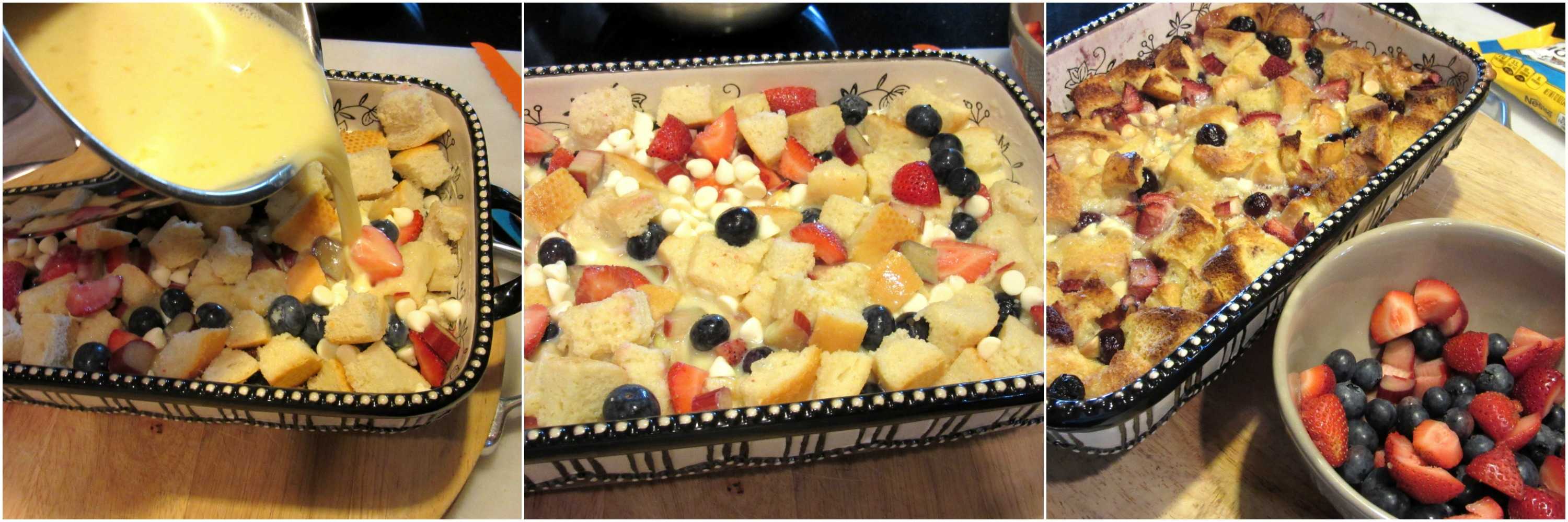 Best Red White and Blue Bread Pudding with Rhubarb and Blueberries
