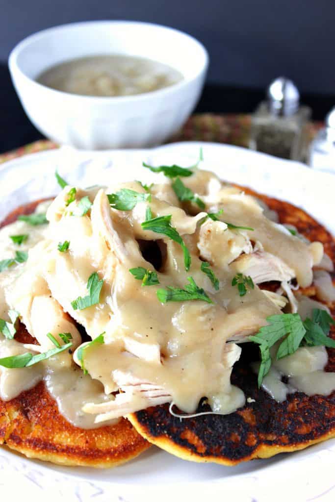 Chicken & Chile Corn Cakes with Buttery Maple Gravy Recipe