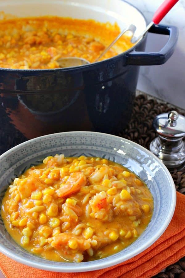 Pumpkin Corn Chowder with Shrimp - Kudos Kitchen by Renee