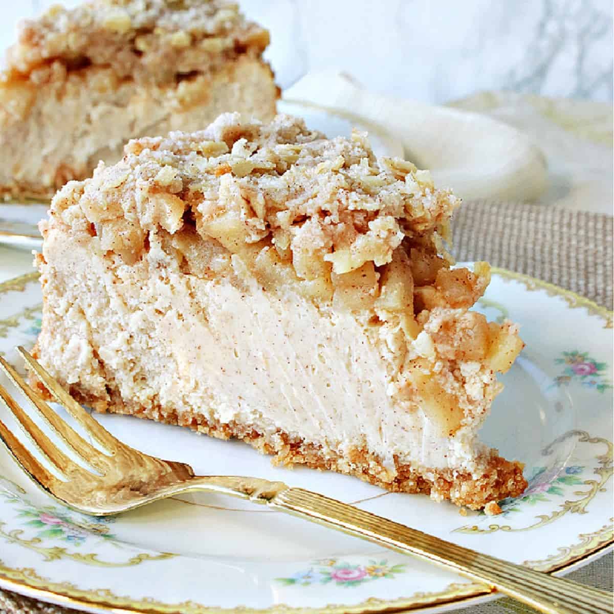 Dutch Apple Caramel Streusel Cheesecake