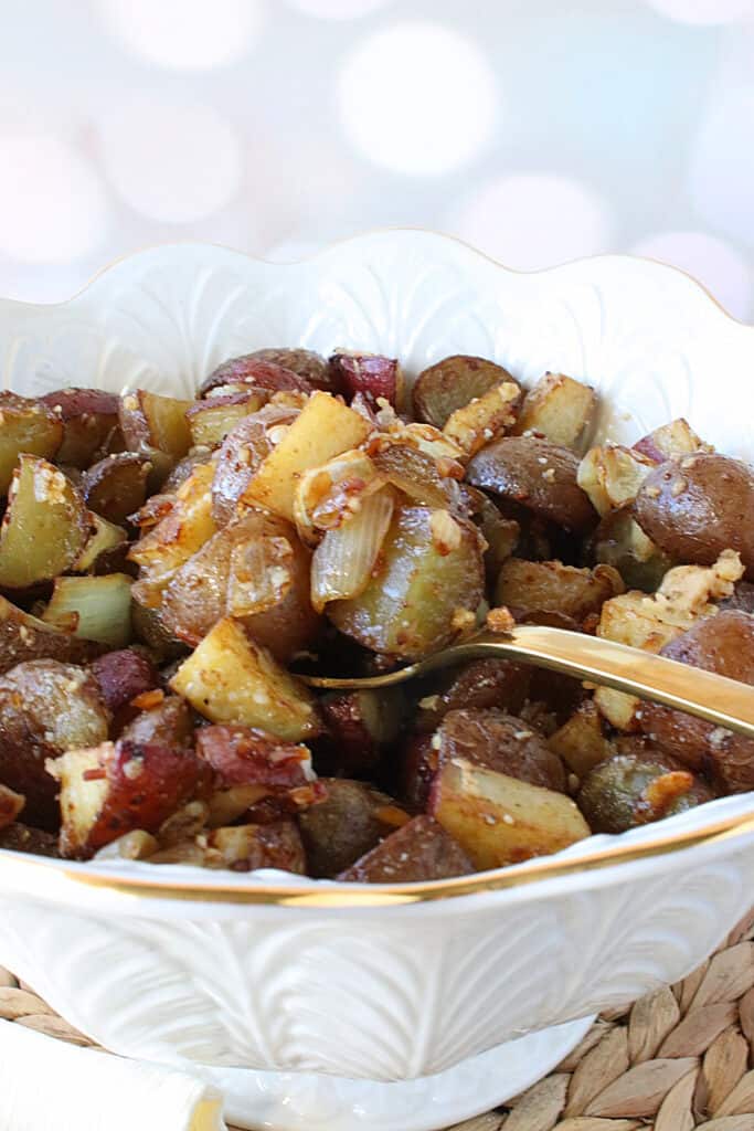 Roasted Potatoes with Onions and Parmesan - Kudos Kitchen by Renee