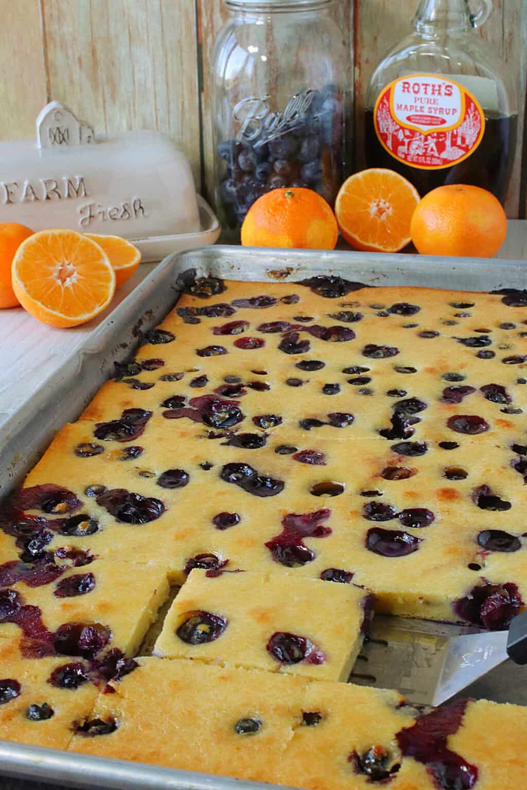 Sheet Pan Pancakes with Blueberries and Orange - Kudos Kitchen by Renee