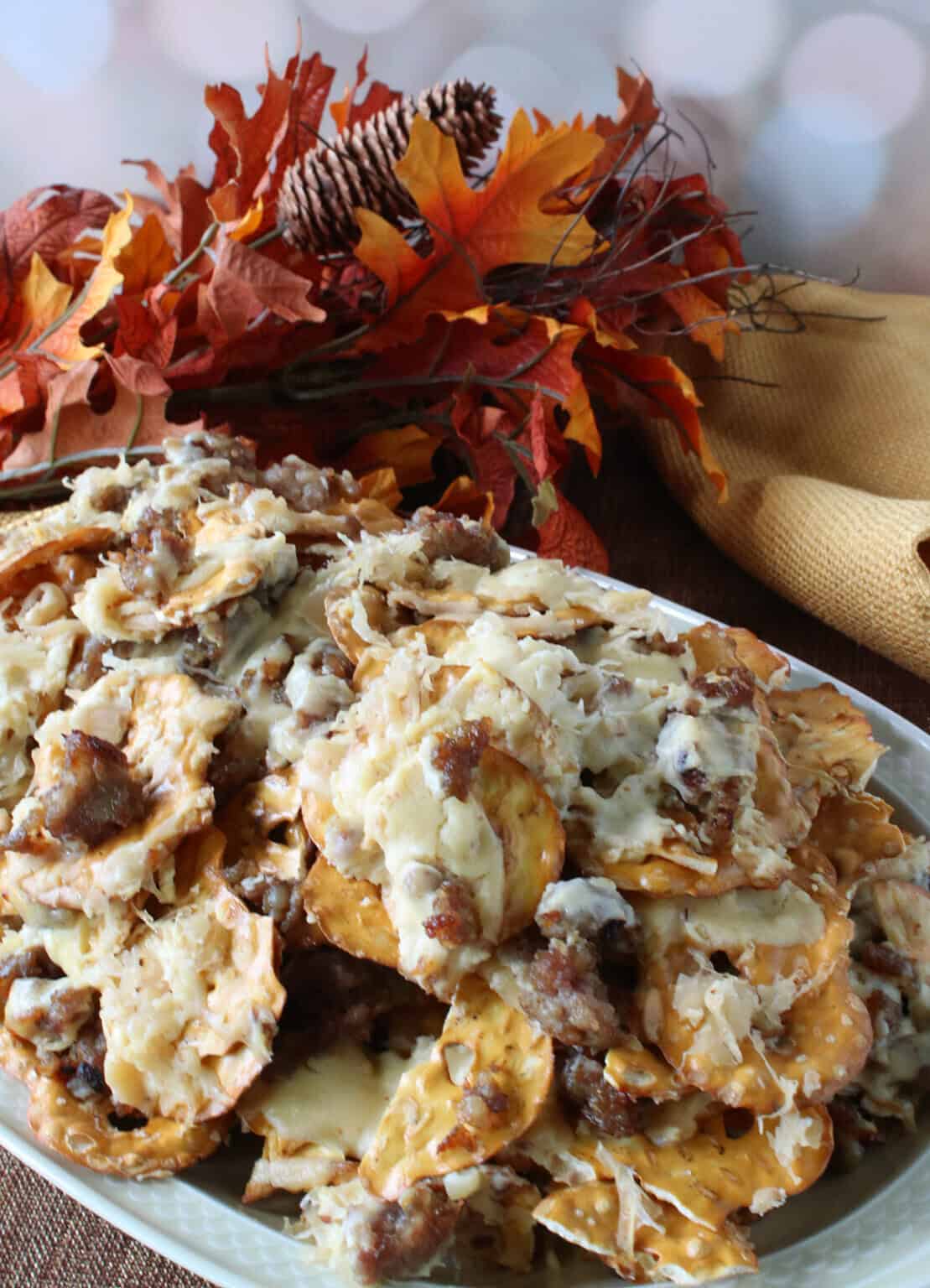 German-Style Pretzel Chip Nachos - Kudos Kitchen by Renee
